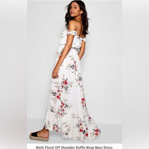 Boohoo | Dresses | Nwt Boohoo Jo Floral Off Shoulder Ruffle Wrap Dress ...